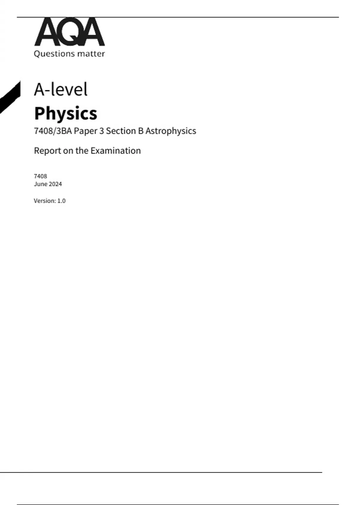 AQA A-Level Paper 3B Examiner Report (2024) - Physics - Stuvia UK