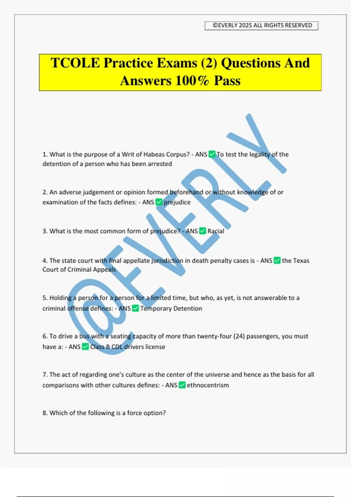TCOLE Practice Exams (2) Questions And Answers 100% Pass - TCOLE ...