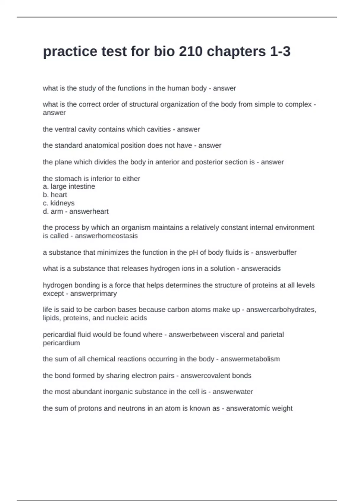 practice test for bio 210 chapters 1-3 questions and answers - BIO 210 ...