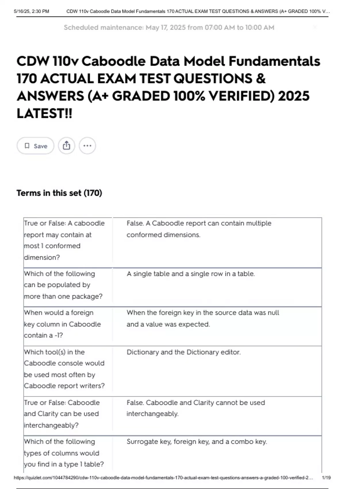 CDW 110v Caboodle Data Model Fundamentals 170 ACTUAL EXAM TEST ...