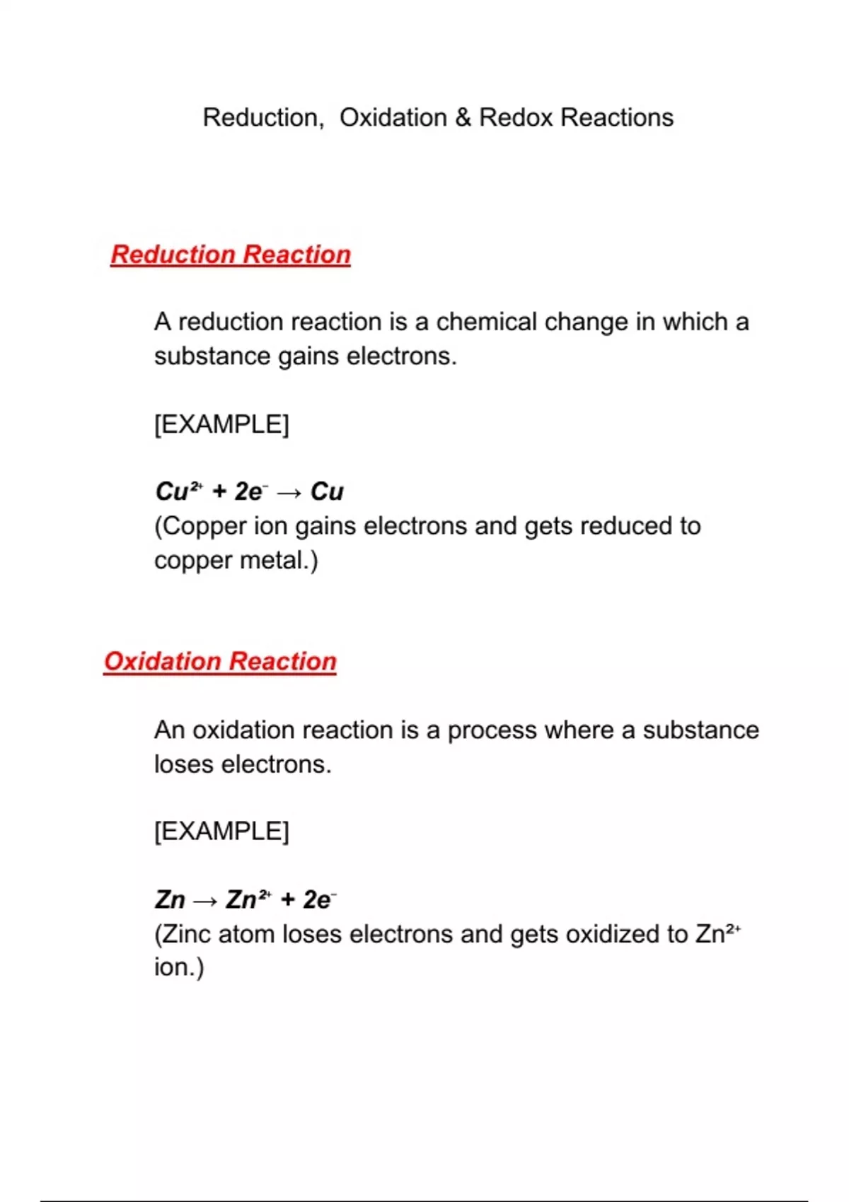 Reduction, Oxidation & Redox Reactions – Complete Notes with Examples ...