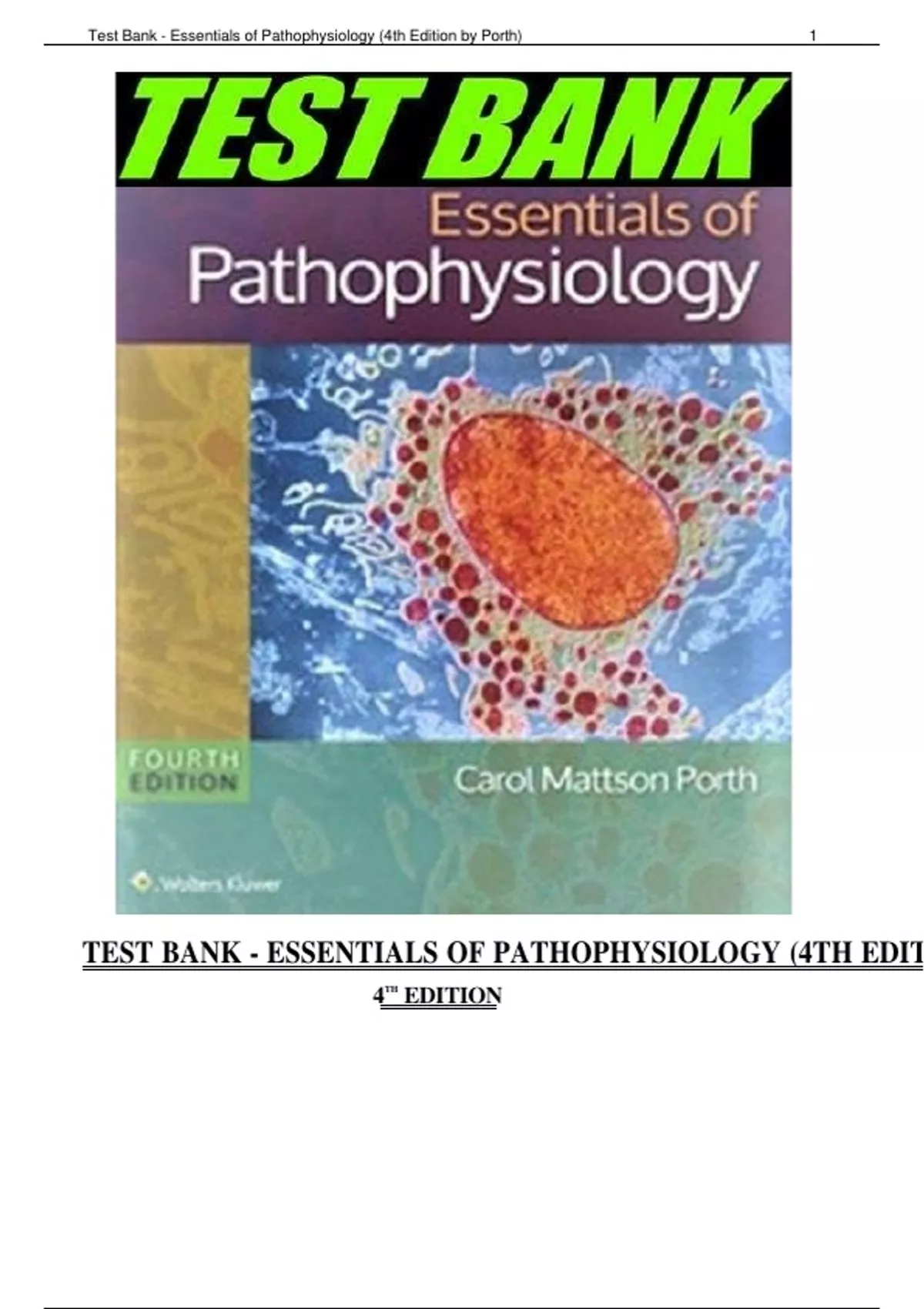 TEST BANK - ESSENTIALS OF PATHOPHYSIOLOGY (4TH EDIT 4 TH EDITION ...