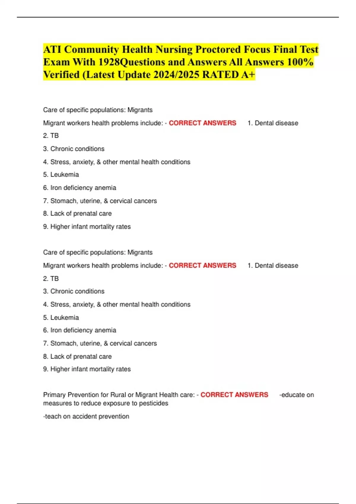 ATI Community Health Nursing Proctored Focus Final Test (2024/2025 ...