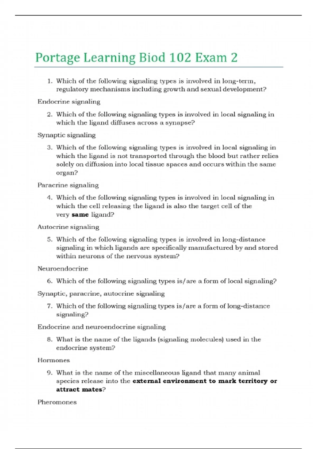 Portage Learning Biod 102 Exam 2 Questions and answers latest updates ...