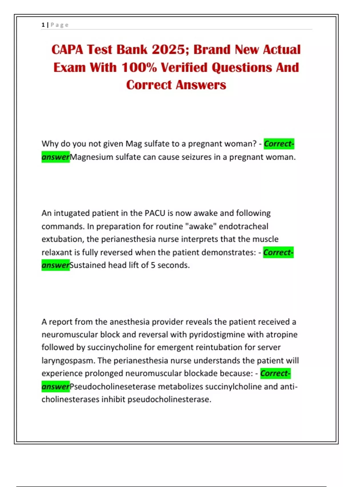 CAPA Test Bank 2025; Brand New practice Exam With 100% Verified ...