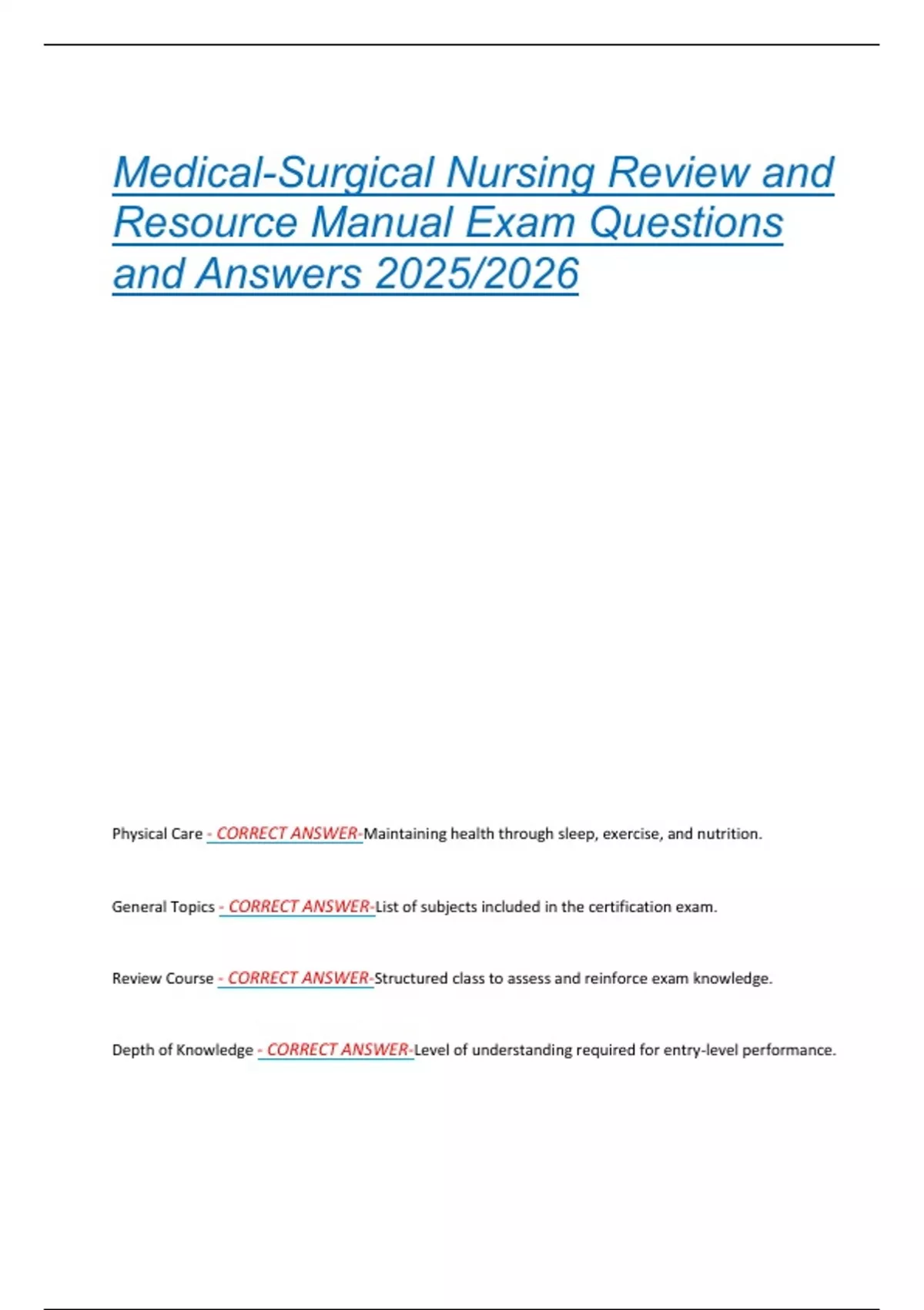 Medical-Surgical Nursing Review and Resource Manual Exam Questions and ...
