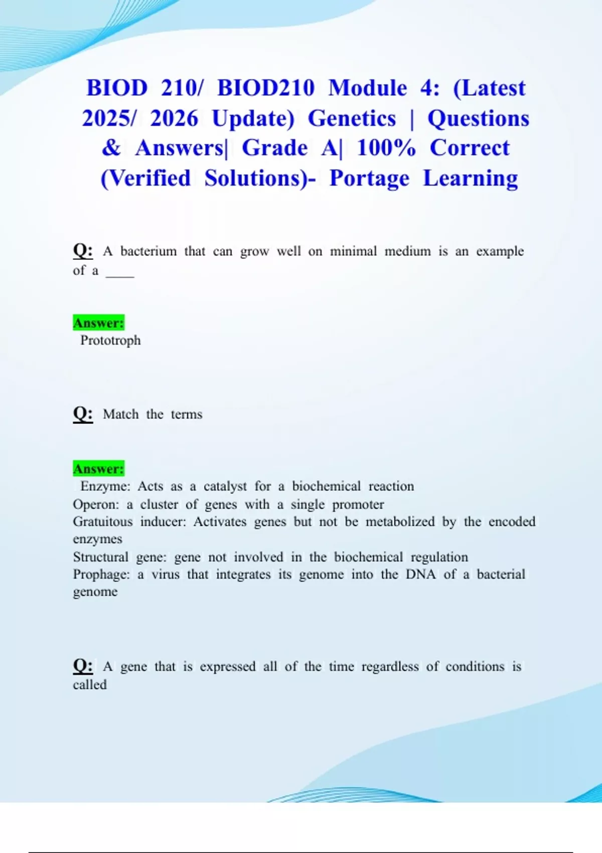 BIOD 210/ BIOD210 Module 4: (Latest 2025/ 2026 Update) Genetics ...