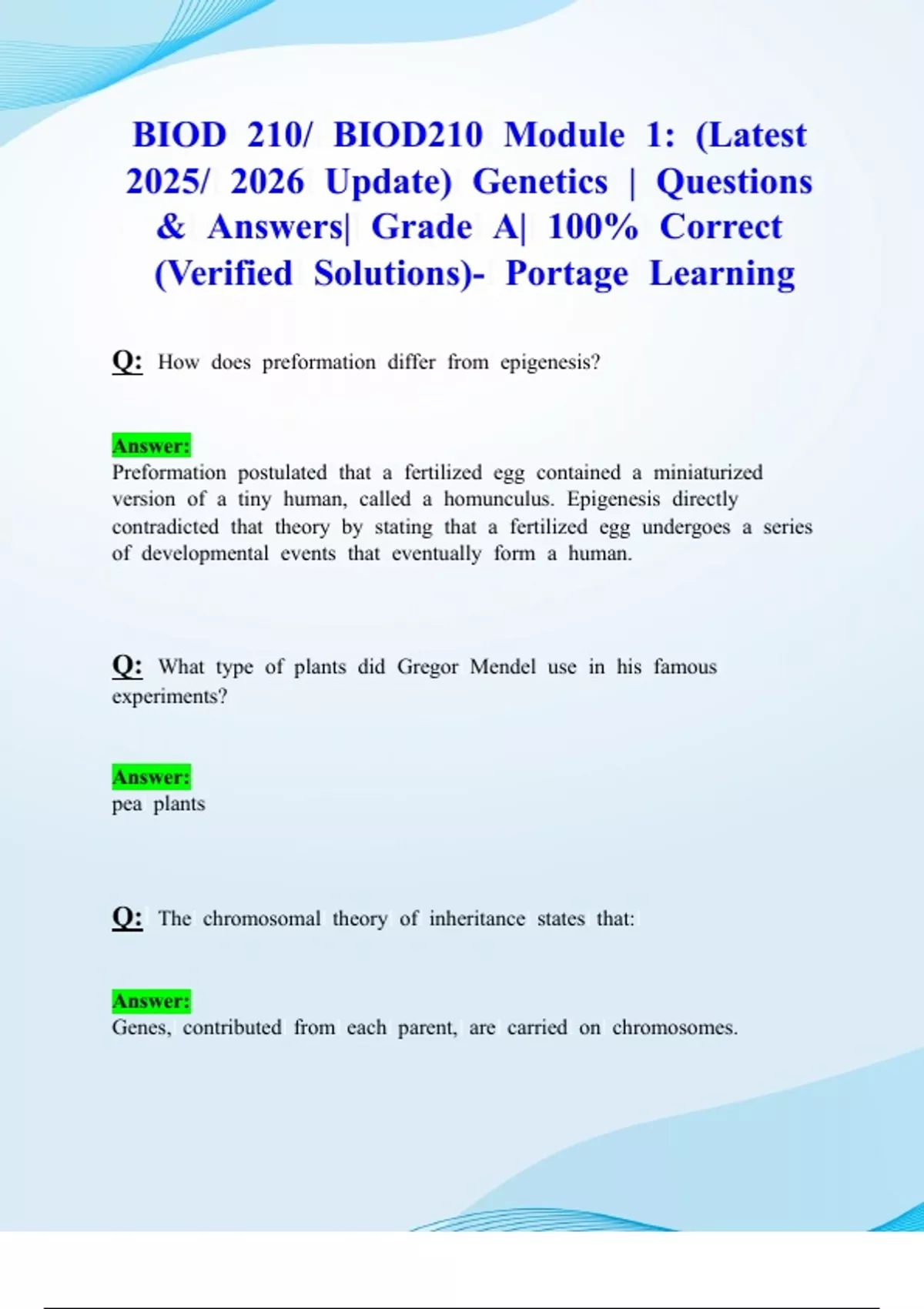 BIOD 210/ BIOD210 Module 1: (Latest 2025/ 2026 Update) Genetics ...