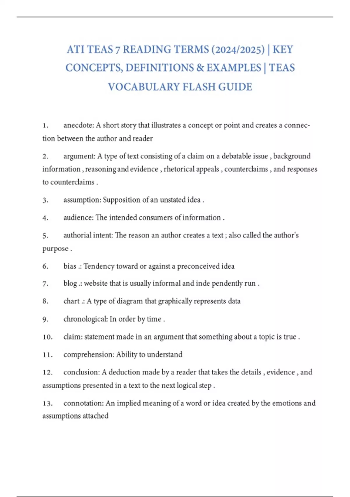 ATI TEAS 7 Reading Terms (2024/2025) | Key Concepts, Definitions ...