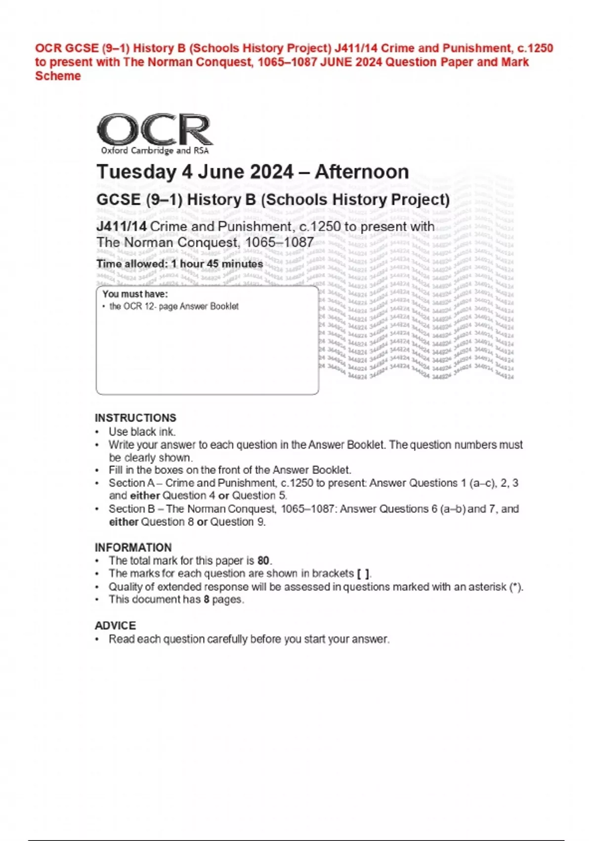 OCR GCSE (9–1) History B (Schools History Project) J411/14 Crime and ...