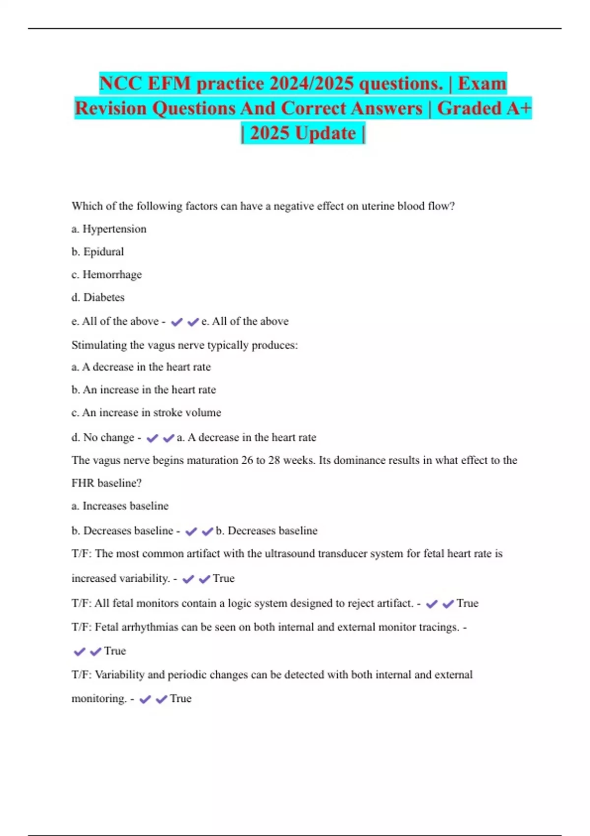 NCC EFM practice 2024/2025 questions. | Exam Revision Questions And Correct Answers | Graded A+ ...