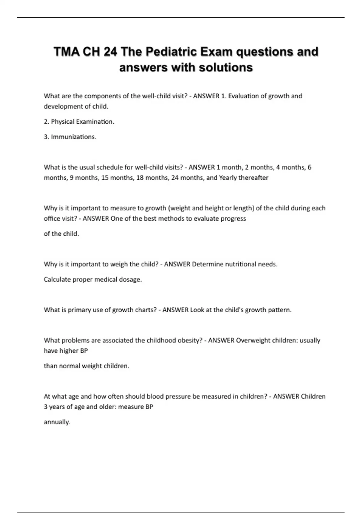 TMA CH 24 The Pediatric Exam questions and answers with solutions ...
