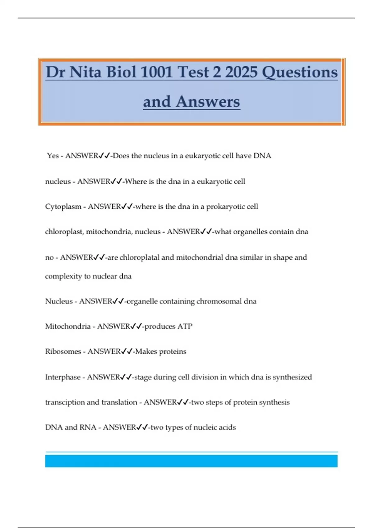 Dr Nita Biol 1001 Test 2 2025 Questions and Answers - Biology 1001 ...