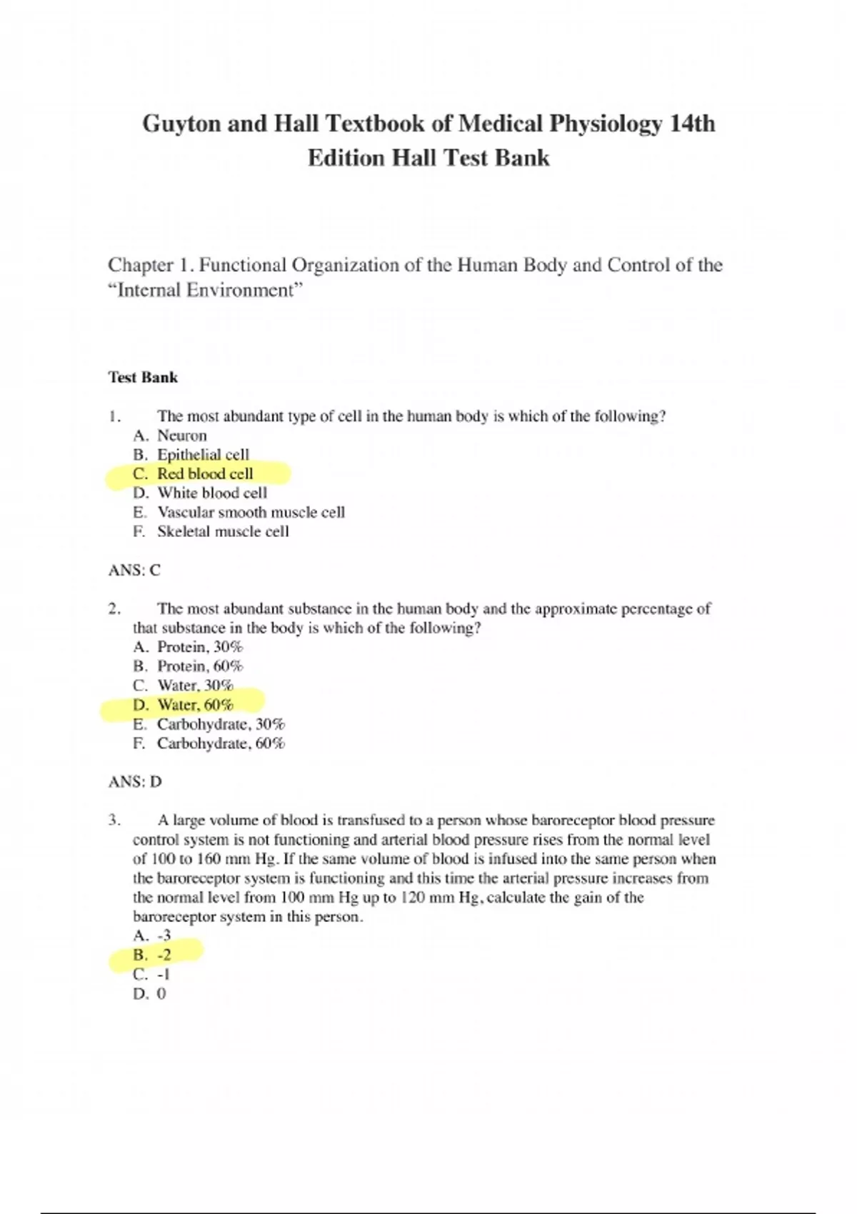Test Bank - Guyton and Hall Textbook of Medical Physiology 14th Edition ...