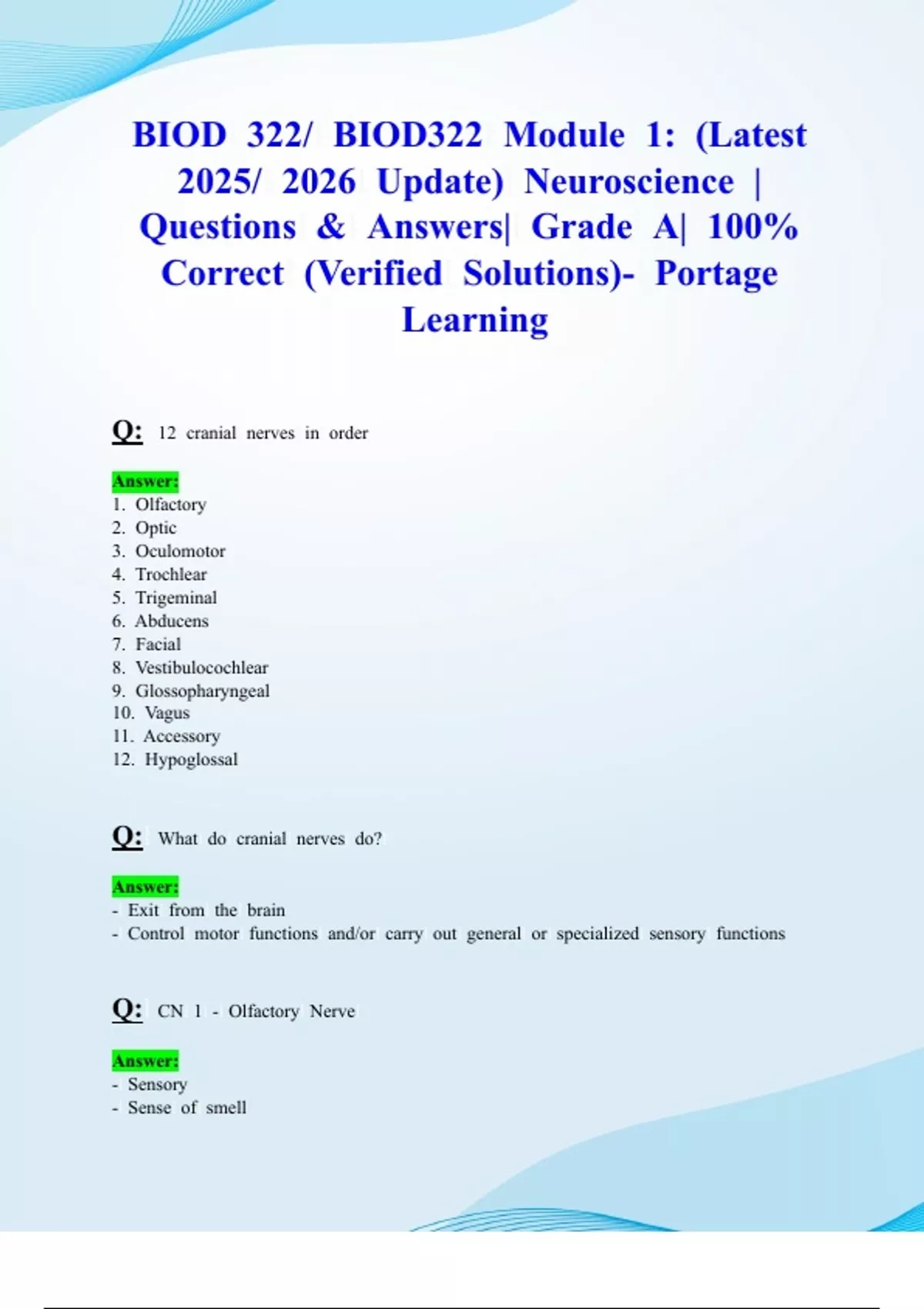 BIOD 322/ BIOD322 Module 1: (Latest 2025/ 2026 Update) Neuroscience ...