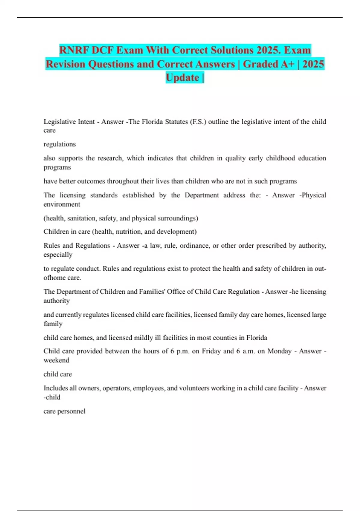 RNRF DCF Exam With Correct Solutions 2025. Exam Revision Questions and ...