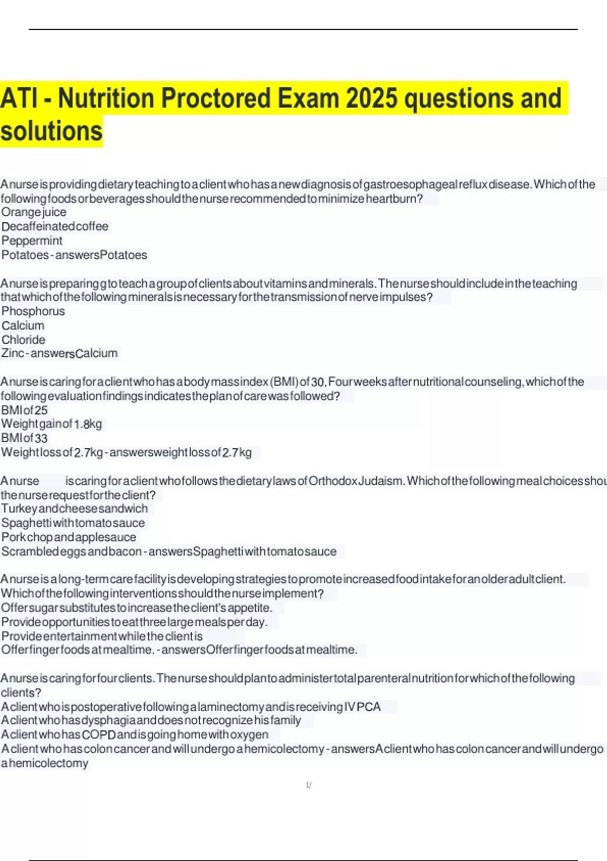ATI - Nutrition Proctored Exam 2025 questions and solutions. - ATI ...