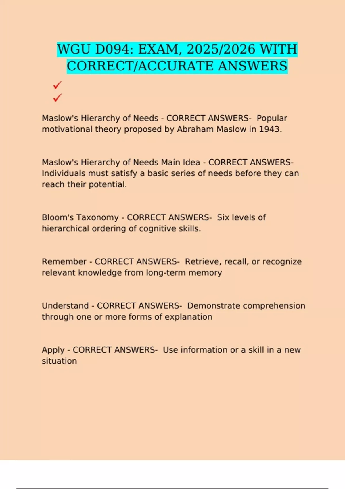 WGU D094: EXAM, 2025/2026 WITH CORRECT/ACCURATE ANSWERS - WGU D094 ...