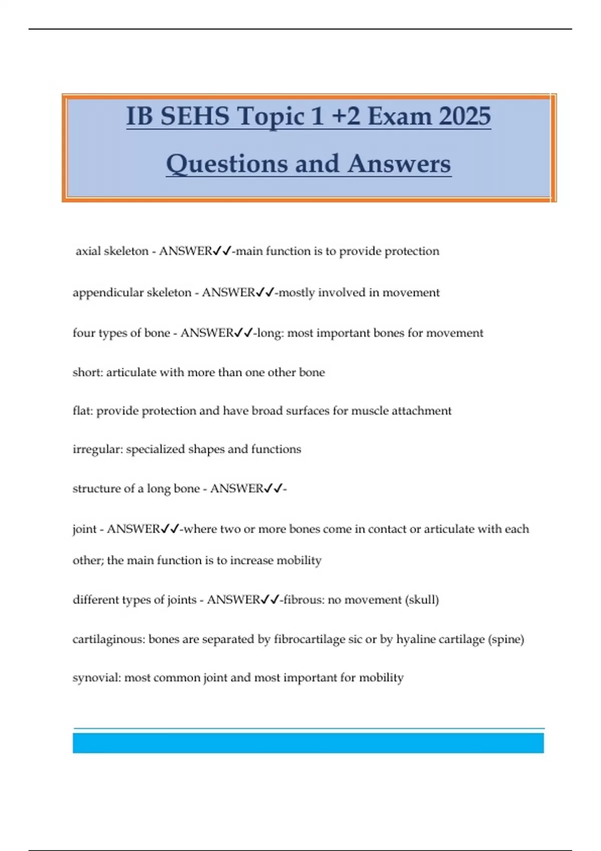 IB SEHS Topic 1 +2 Exam 2025 Questions and Answers - IB SEHS - Stuvia US