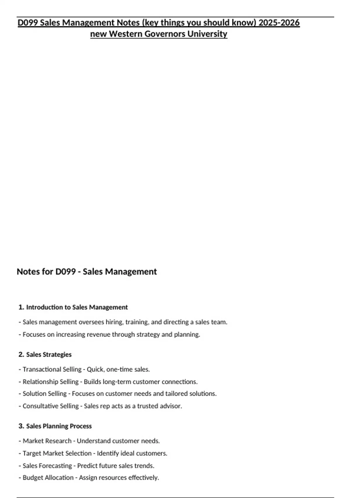 D099 Sales Management Notes (key things you should know) new Western ...
