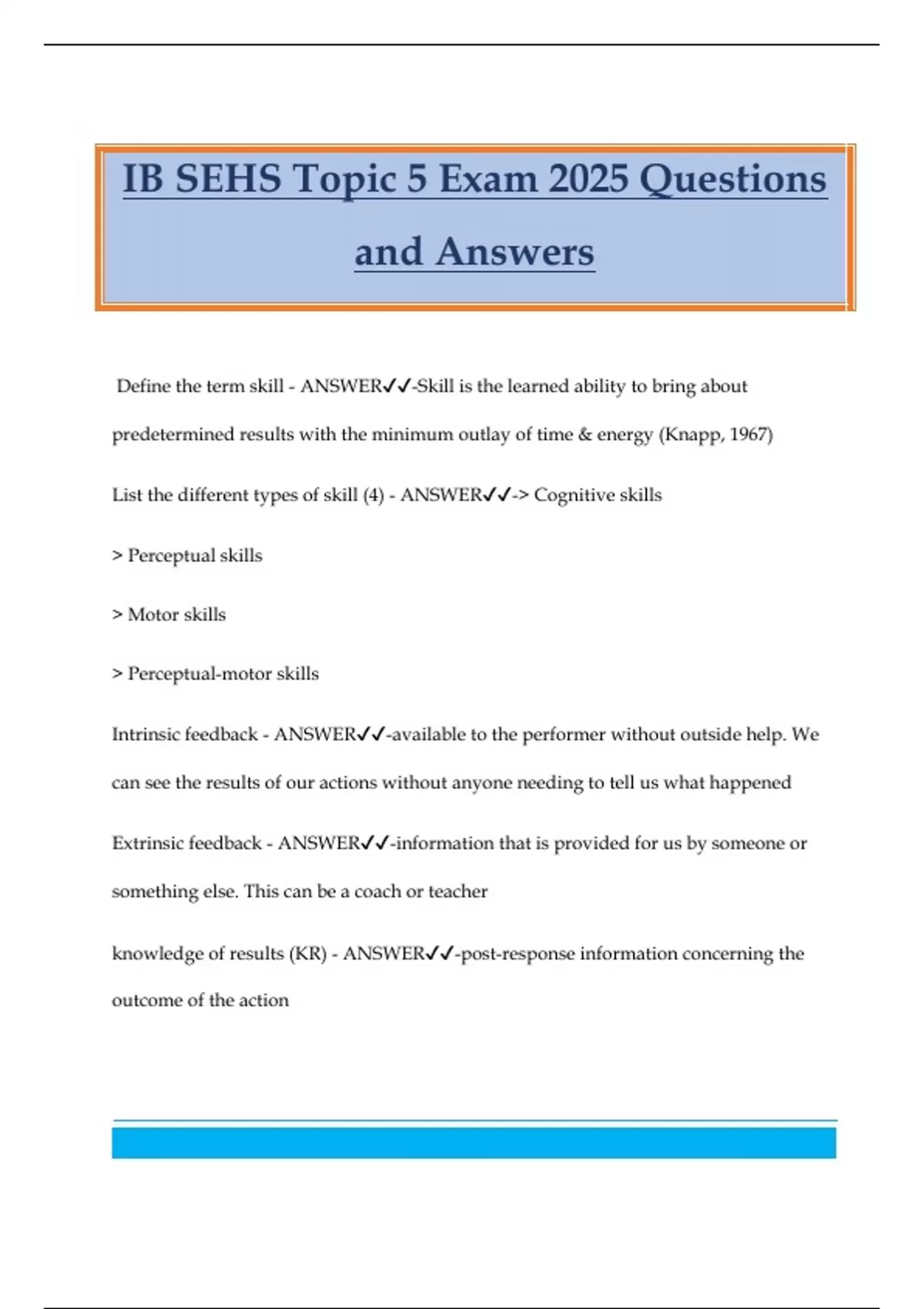 IB SEHS Topic 5 Exam 2025 Questions and Answers - IB SEHS - Stuvia US
