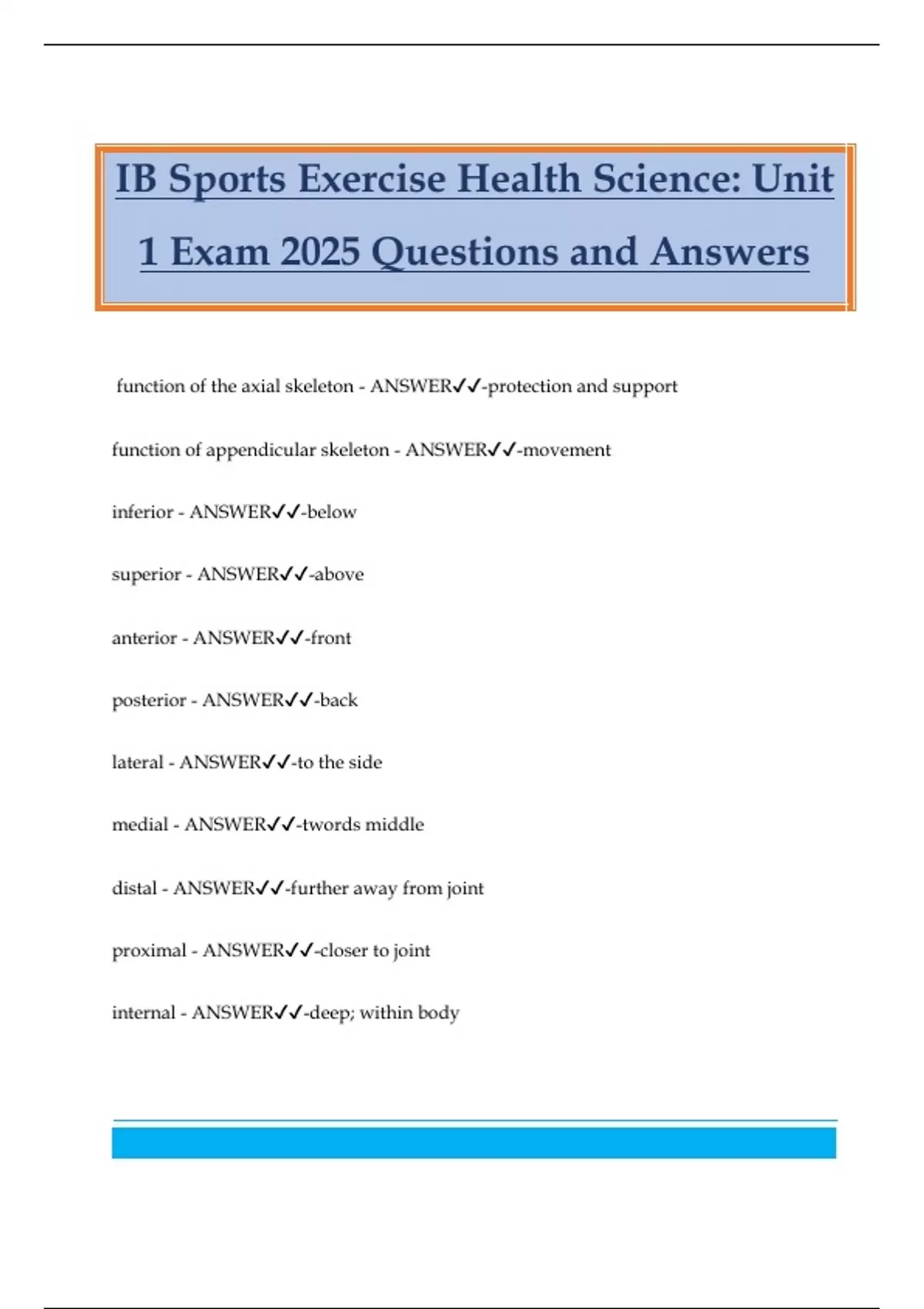 IB Sports Exercise Health Science: Unit 1 Exam 2025 Questions and ...
