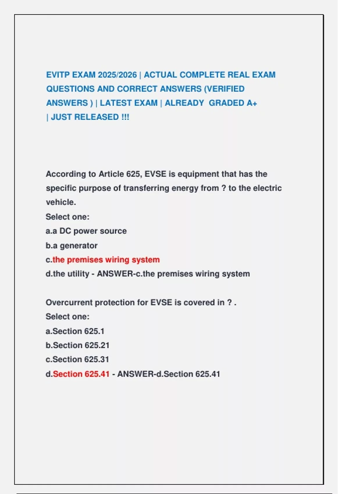 EVITP EXAM 2025/2026 - Stuvia US