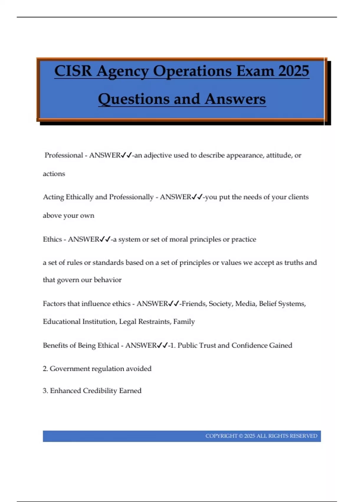 CISR Agency Operations Exam 2025 Questions and Answers - CISR - Stuvia US