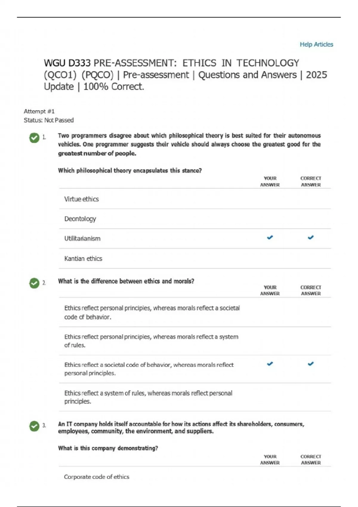 WGU D333 PRE-ASSESSMENT: ETHICS IN TECHNOLOGY (QCO1) (PQCO) | Pre ...
