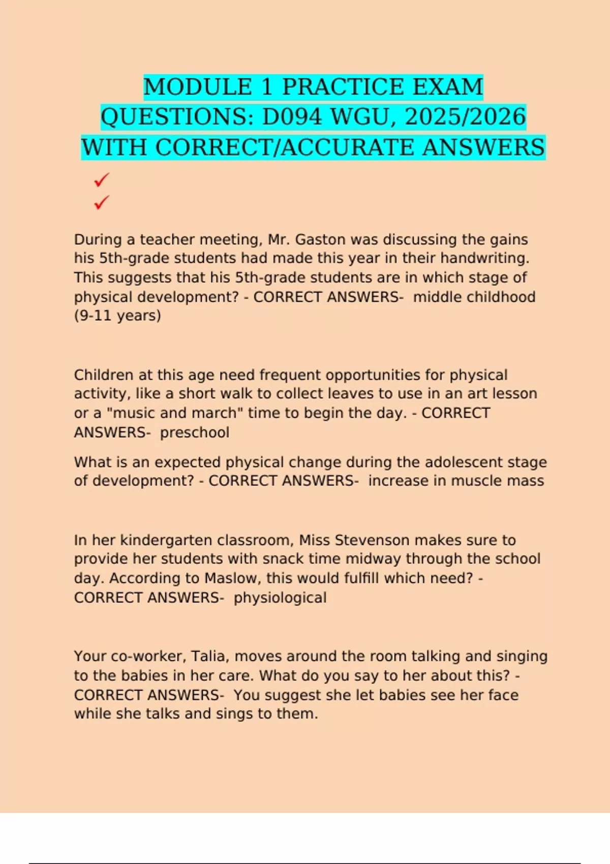 MODULE 1 PRACTICE EXAM QUESTIONS: D094 WGU, 2025/2026 WITH CORRECT ...