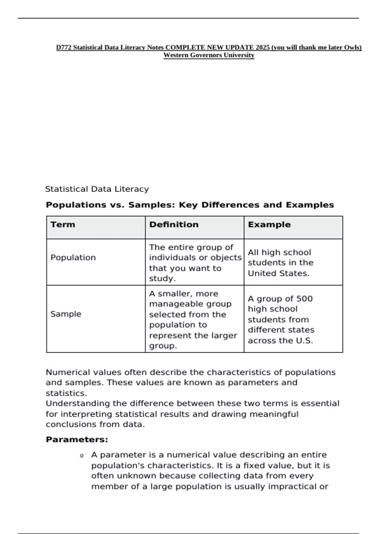 D772 Statistical Data Literacy Notes COMPLETE NEW UPDATE 2025 (you will ...