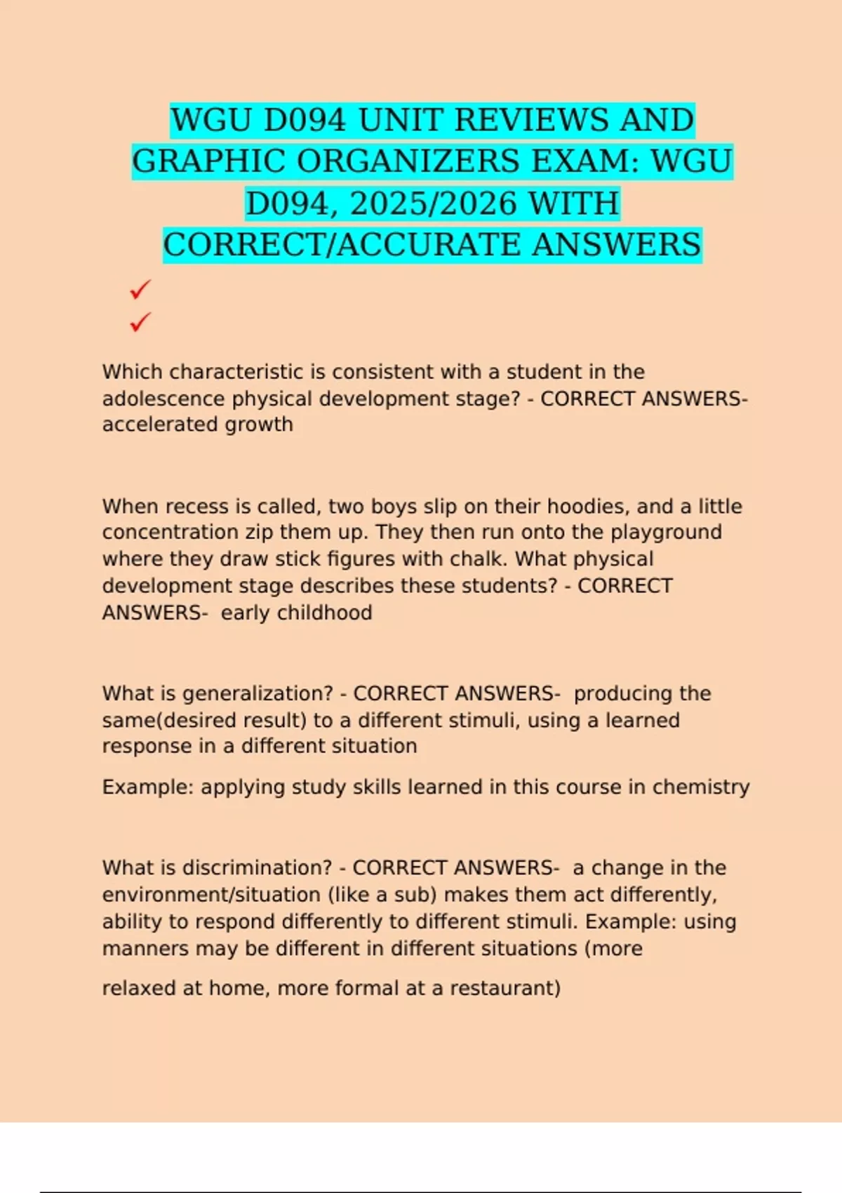 WGU D094 UNIT REVIEWS AND GRAPHIC ORGANIZERS EXAM: WGU D094, 2025/2026 ...