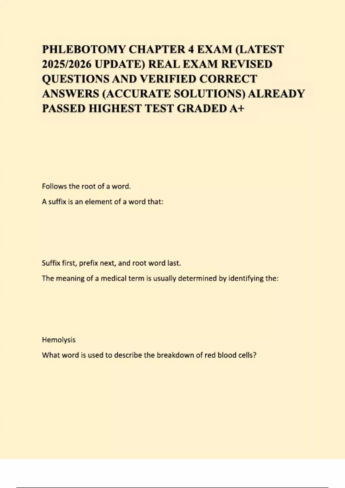 PHLEBOTOMY CHAPTER 4 EXAM (LATEST 2025/2026 VERSION) ACTUAL EXAM ...