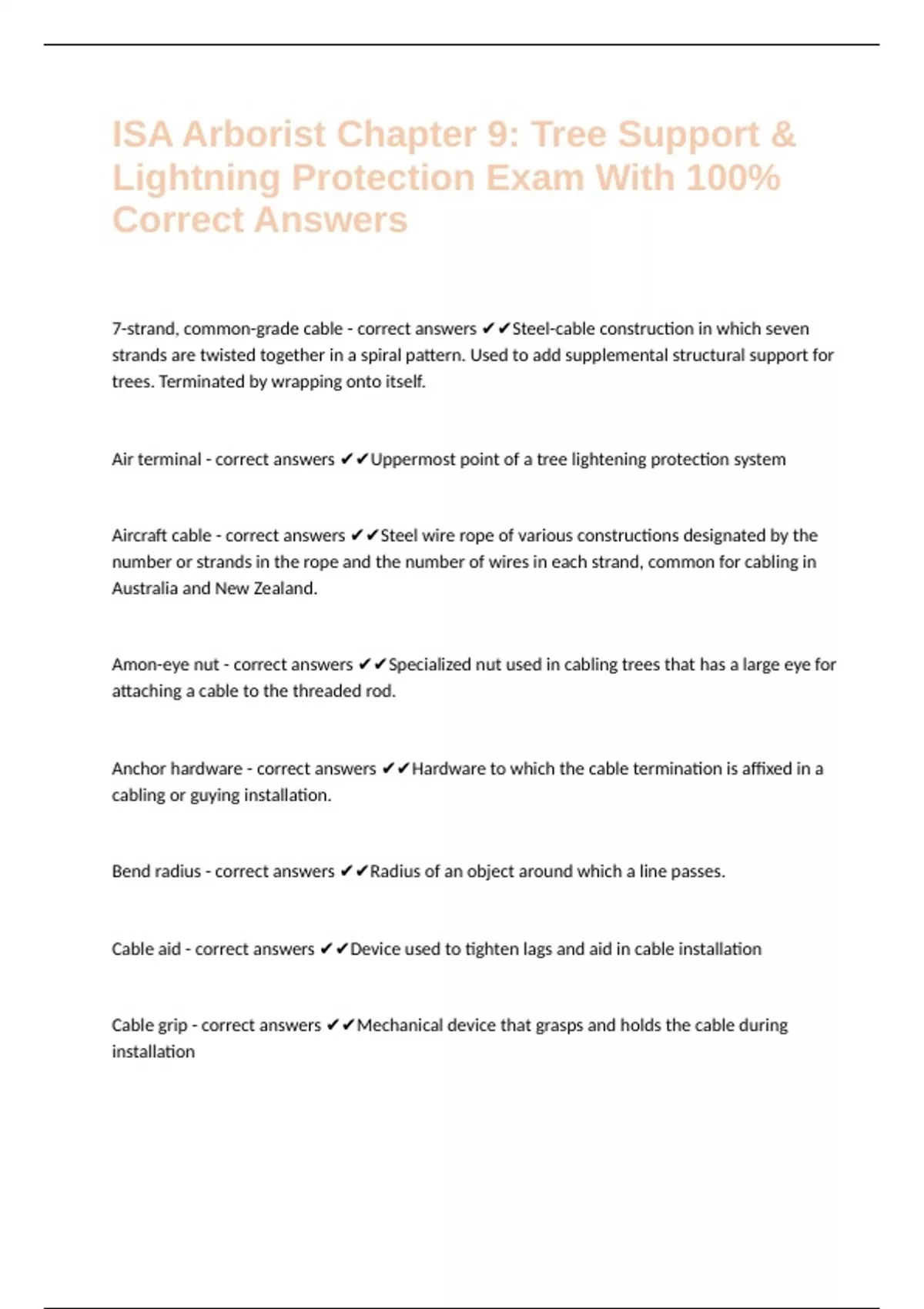 ISA Arborist Chapter 9: Tree Support & Lightning Protection Exam With ...