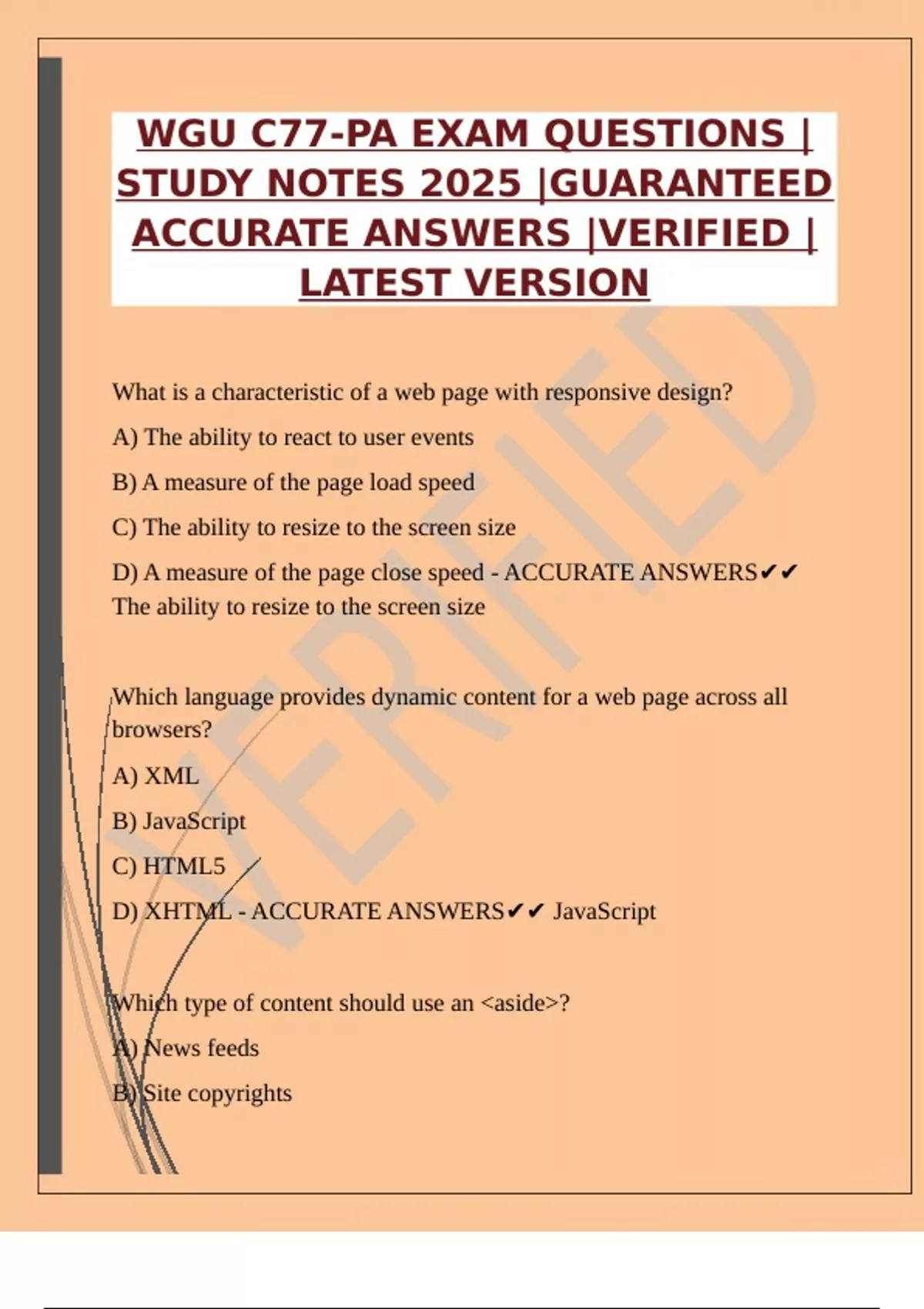 WGU C77-PA EXAM QUESTIONS |STUDY NOTES 2025 |GUARANTEED ACCURATE ...