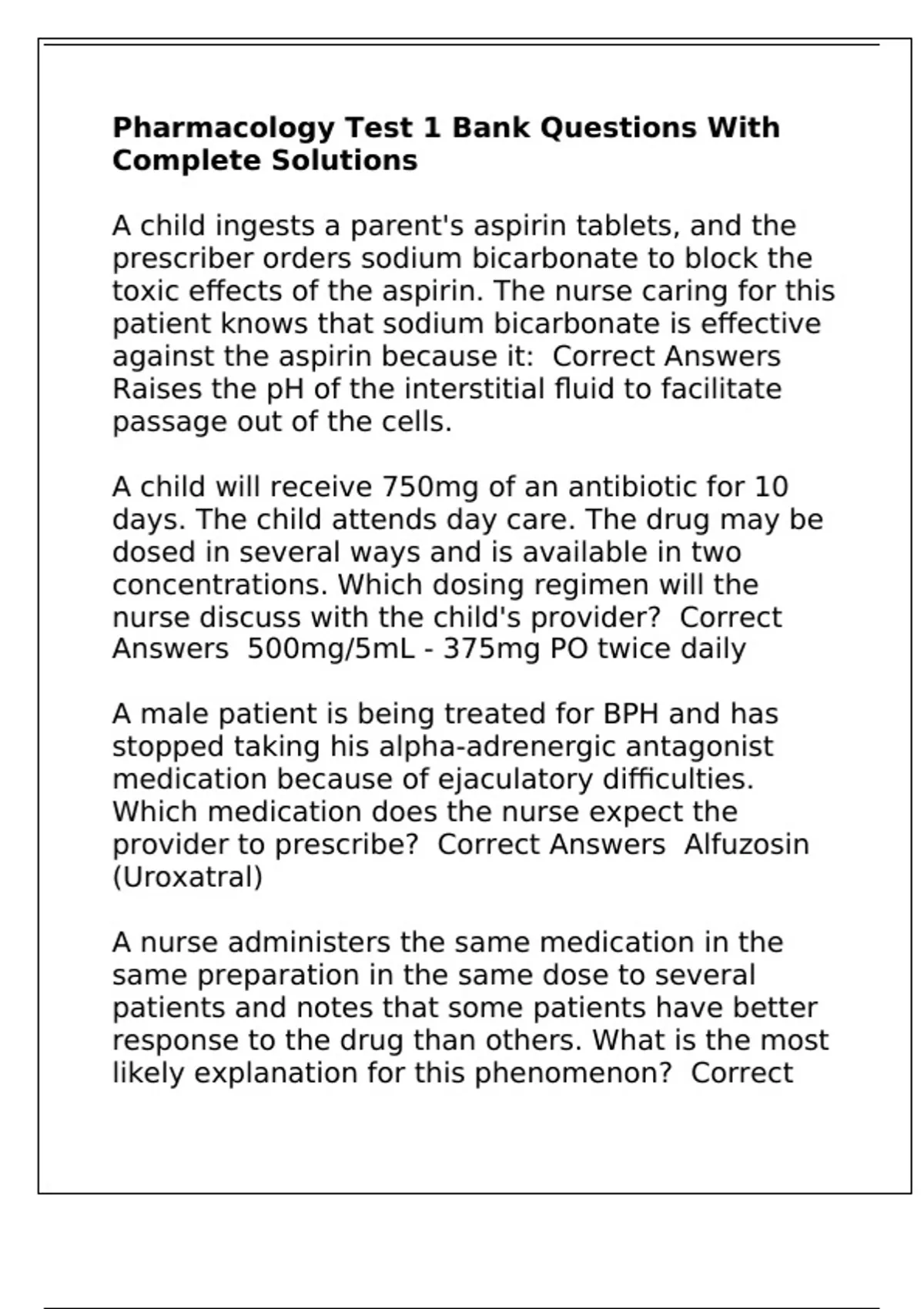 Pharmacology Test 1 Bank Questions With Complete Solutions ...