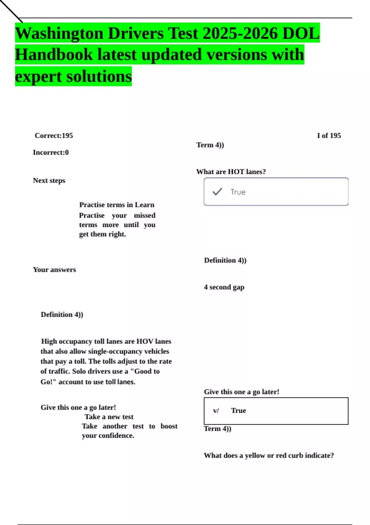 Washington Drivers Test | DOL Handbook latest updated versions with ...