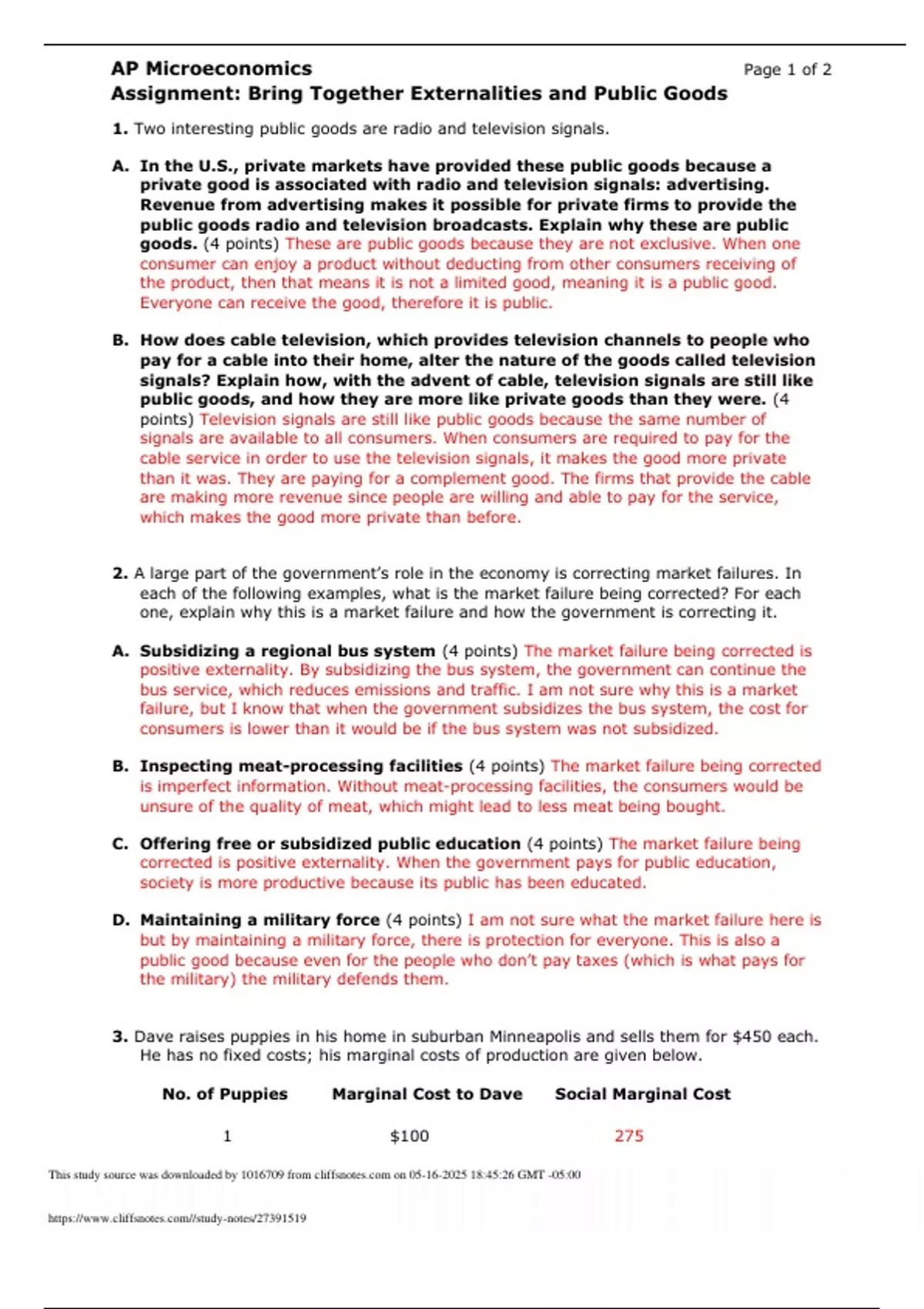 Assignment Bring Together Externalities and Public Goods Questions and ...