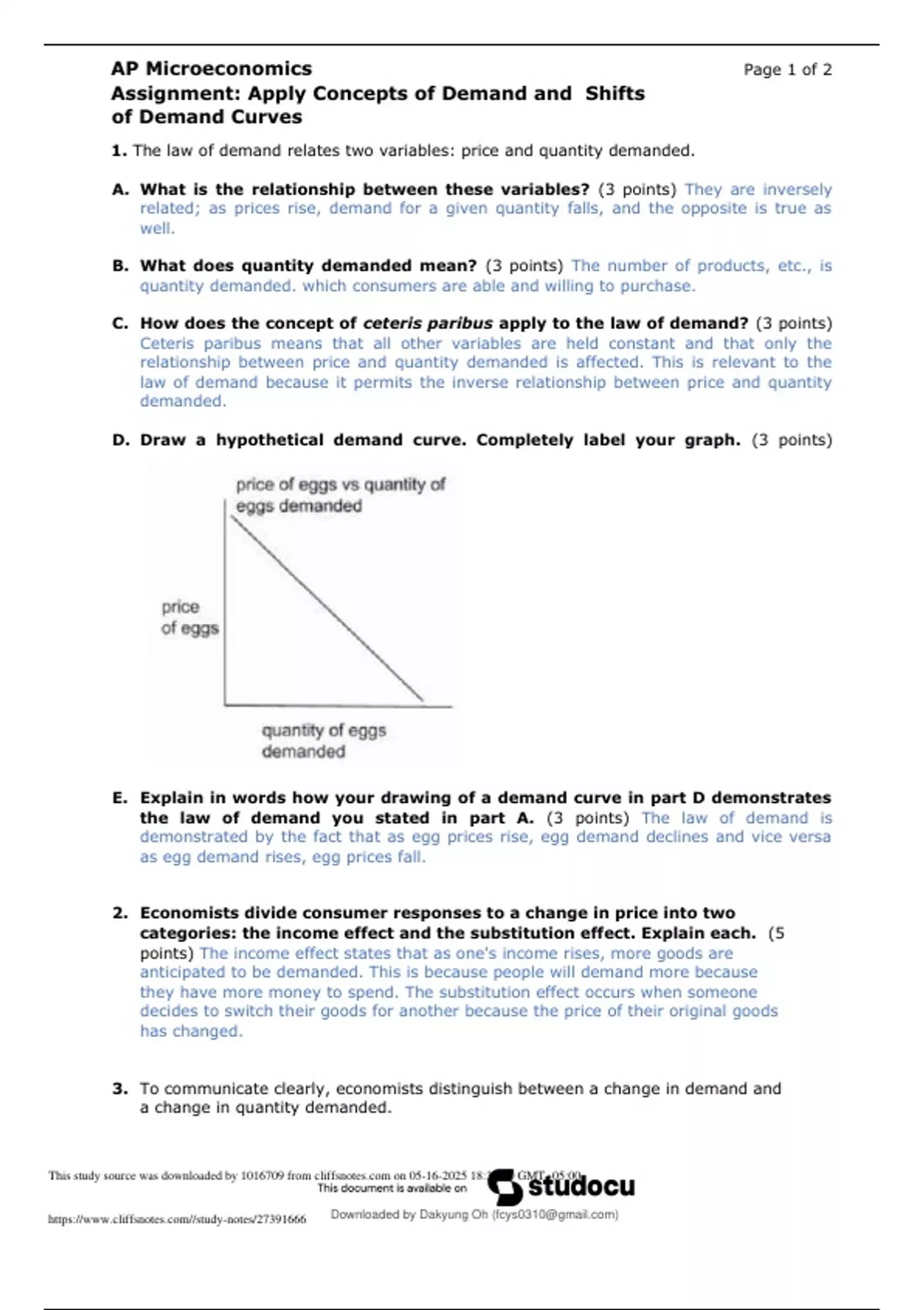 Practice Apply Concepts of Demand and Shifts of Demand Curves Exam ...