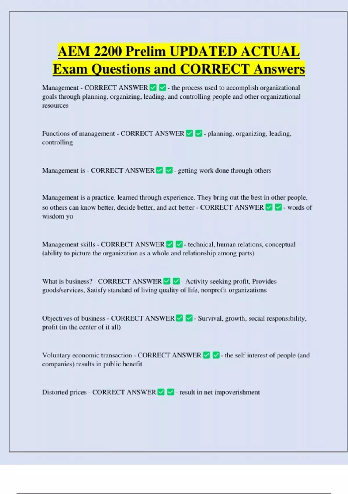 AEM 2200 Bundled Exam Questions WITH CORRECT Answers - Stuvia US