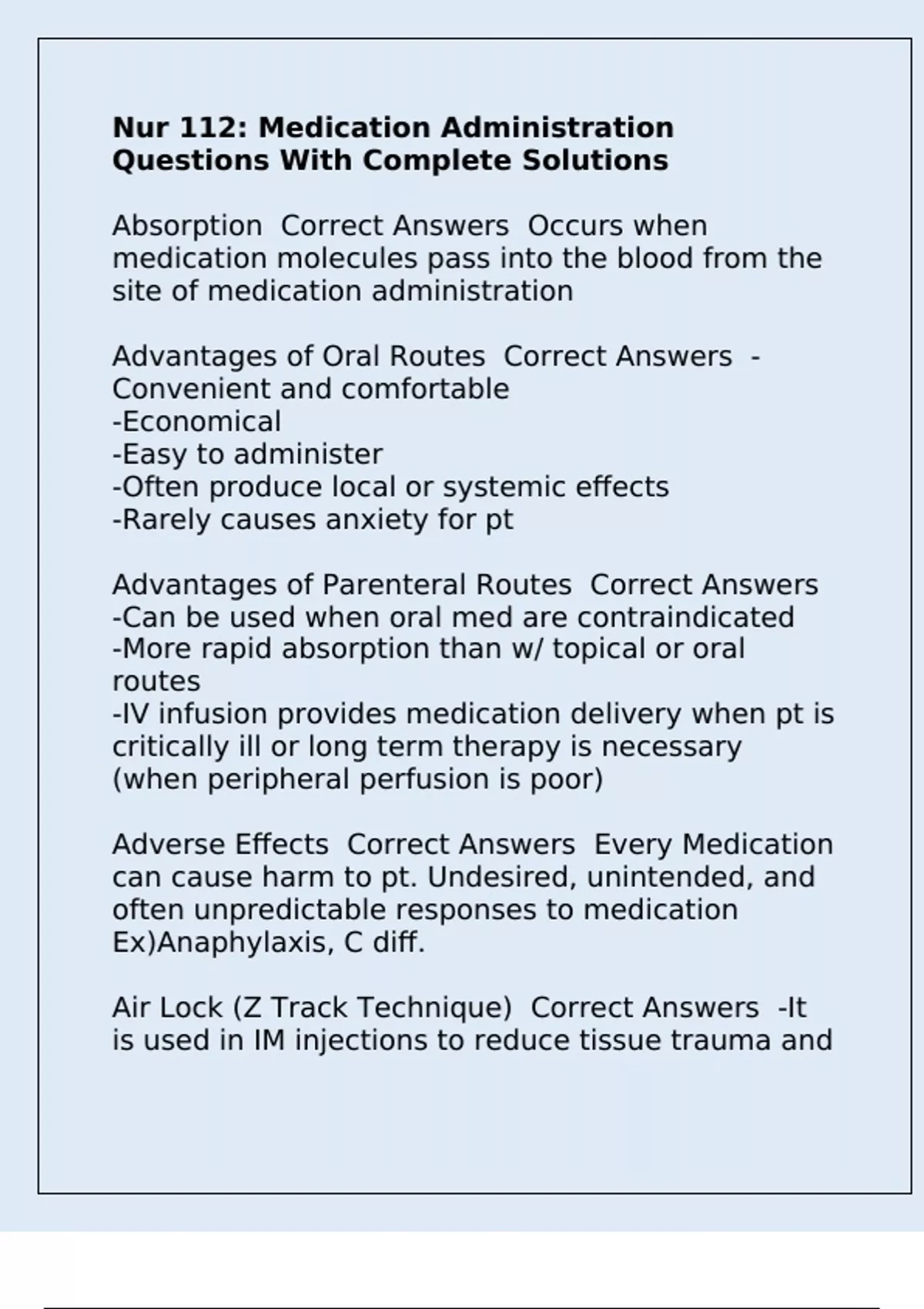 Nur 112: Medication Administration Questions With Complete Solutions - Nur 112 - Stuvia UK