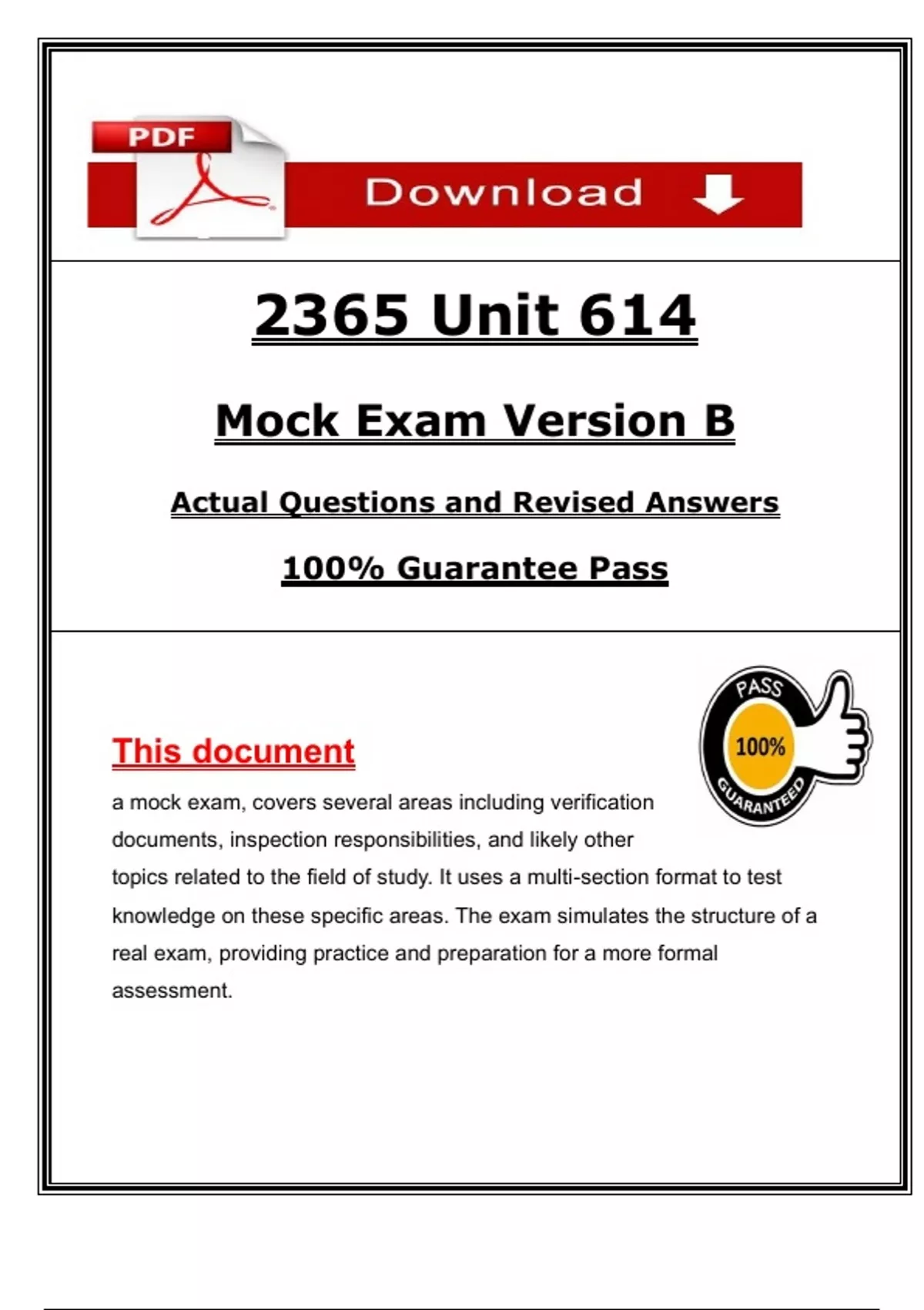 2365 Unit 614 Mock Exam Version B | 2025 Updated Questions with Revised ...