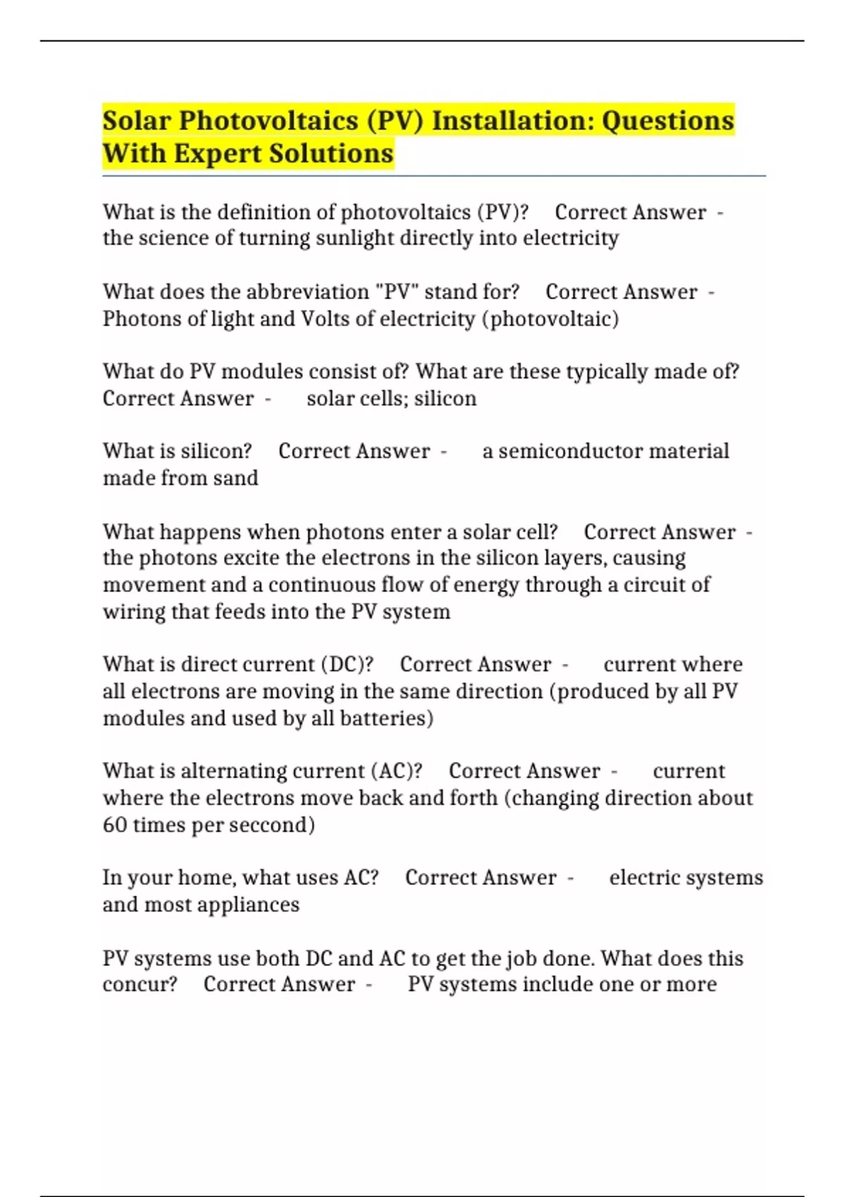 Solar Photovoltaics (PV) Installation: Questions With Expert Solutions ...