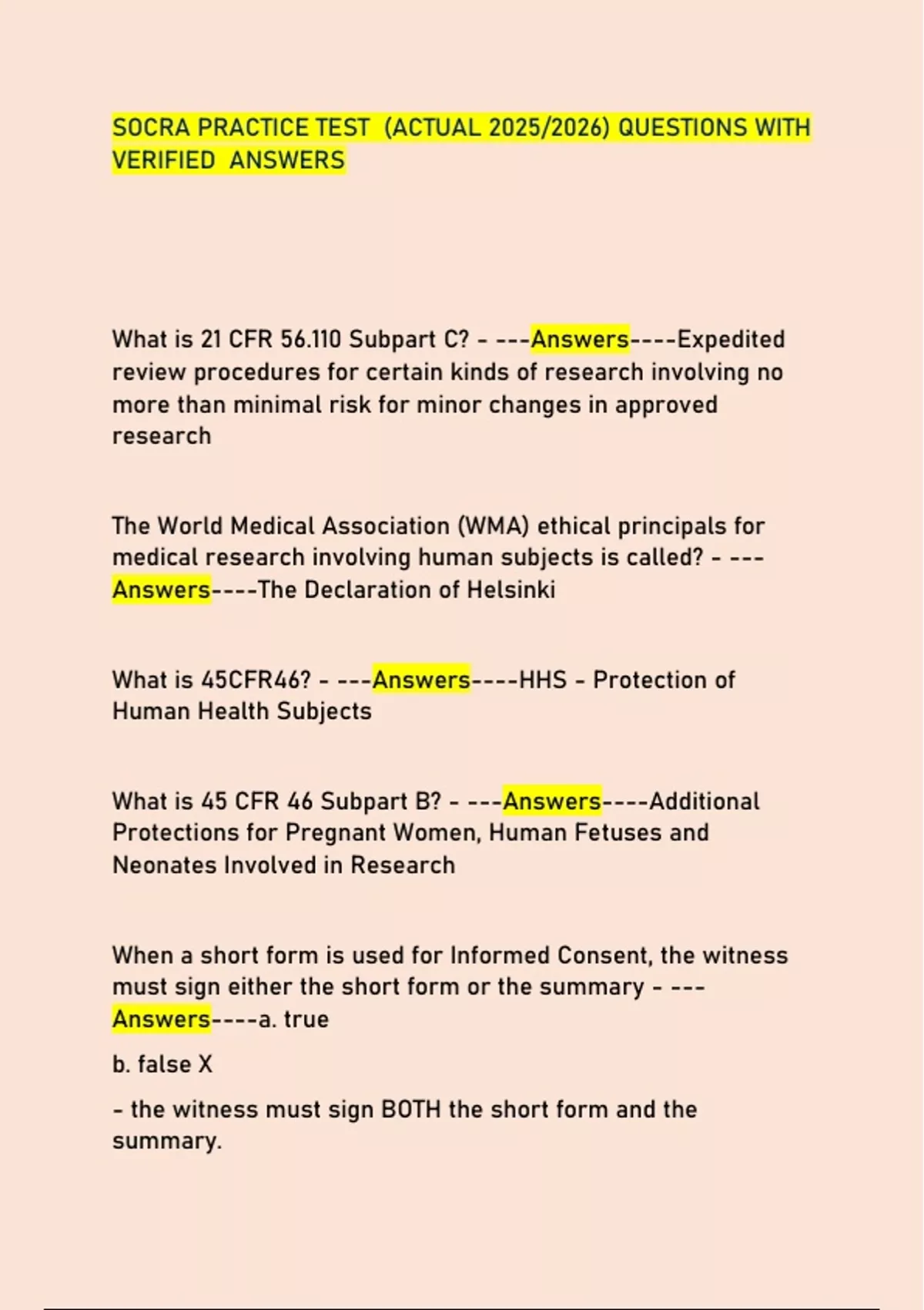 SOCRA PRACTICE TEST (ACTUAL 2025/2026) QUESTIONS WITH VERIFIED ANSWERS ...