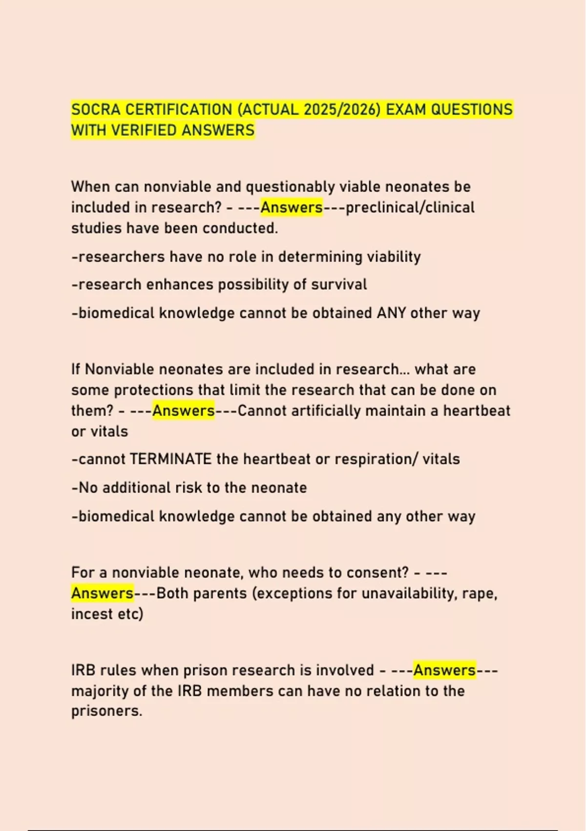 SOCRA CERTIFICATION (ACTUAL 2025/2026) EXAM QUESTIONS WITH VERIFIED ...