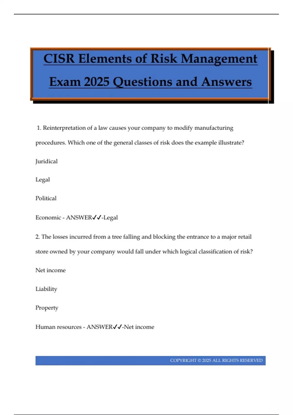 CISR Elements of Risk Management Exam 2025 Questions and Answers - CISR ...