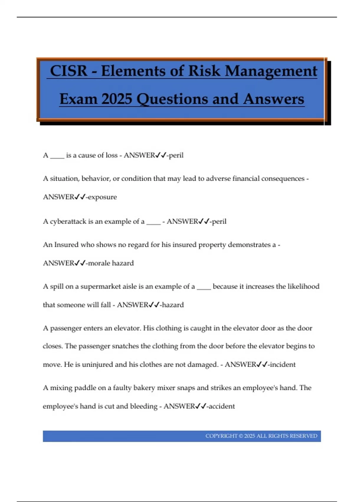 CISR - Elements of Risk Management Exam 2025 Questions and Answers ...