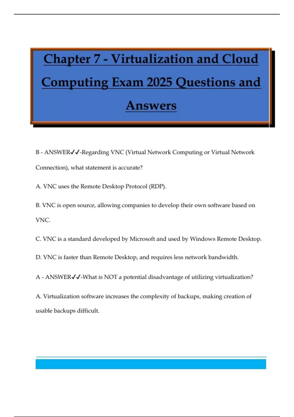 Chapter 7 - Virtualization and Cloud Computing Exam 2025 Questions and Answers - Virtualization ...