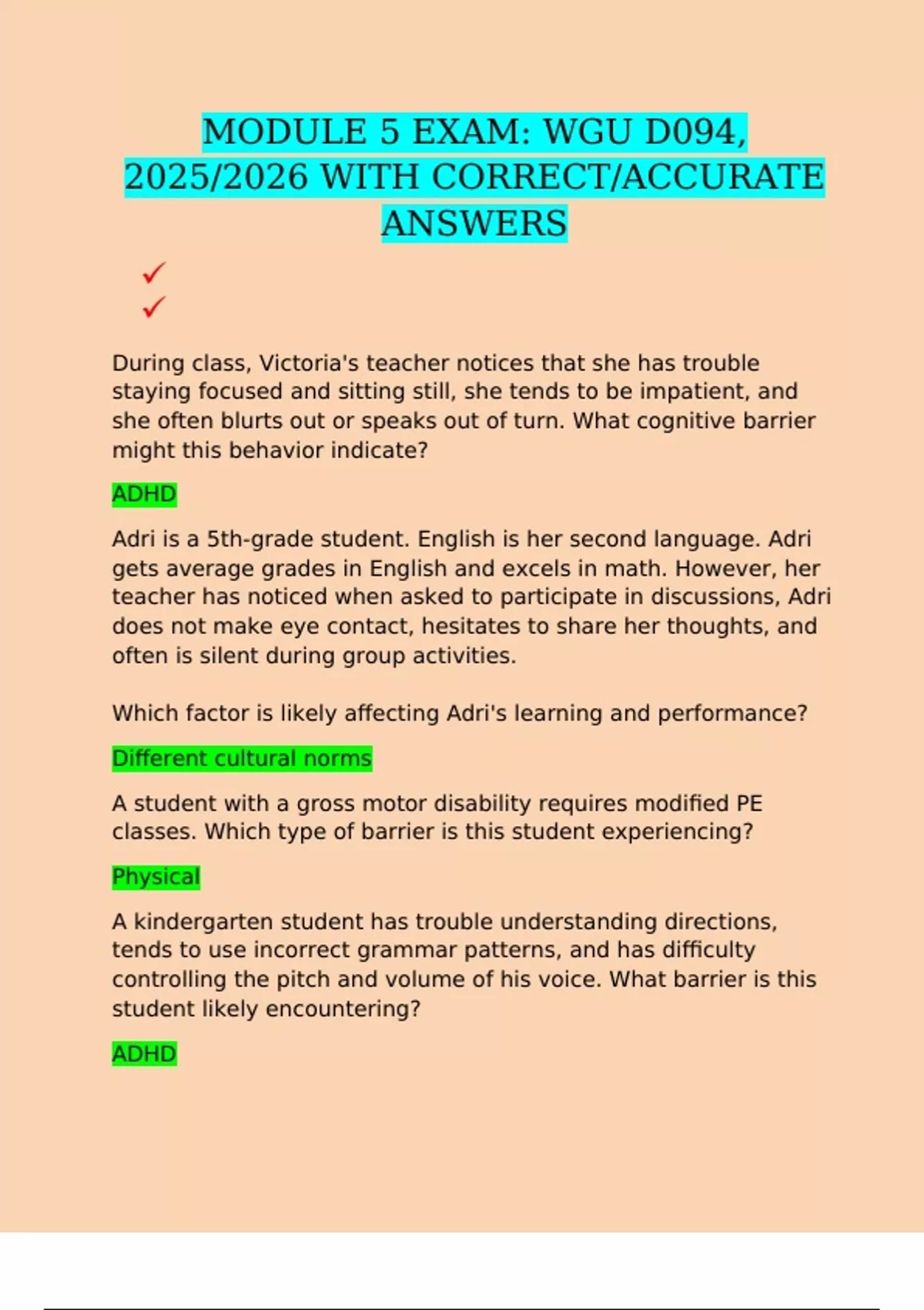 MODULE 5 EXAM: WGU D094, 2025/2026 WITH CORRECT/ACCURATE ANSWERS - WGU ...