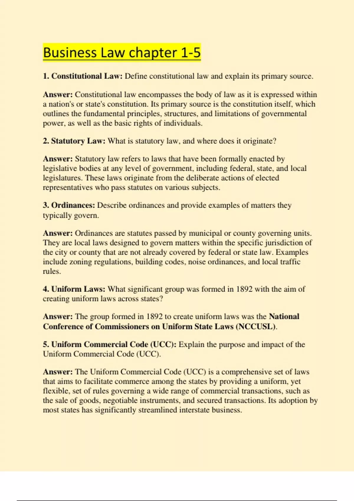 Business Law – Chapters 1 to 5 | Comprehensive Q&A Summary ...